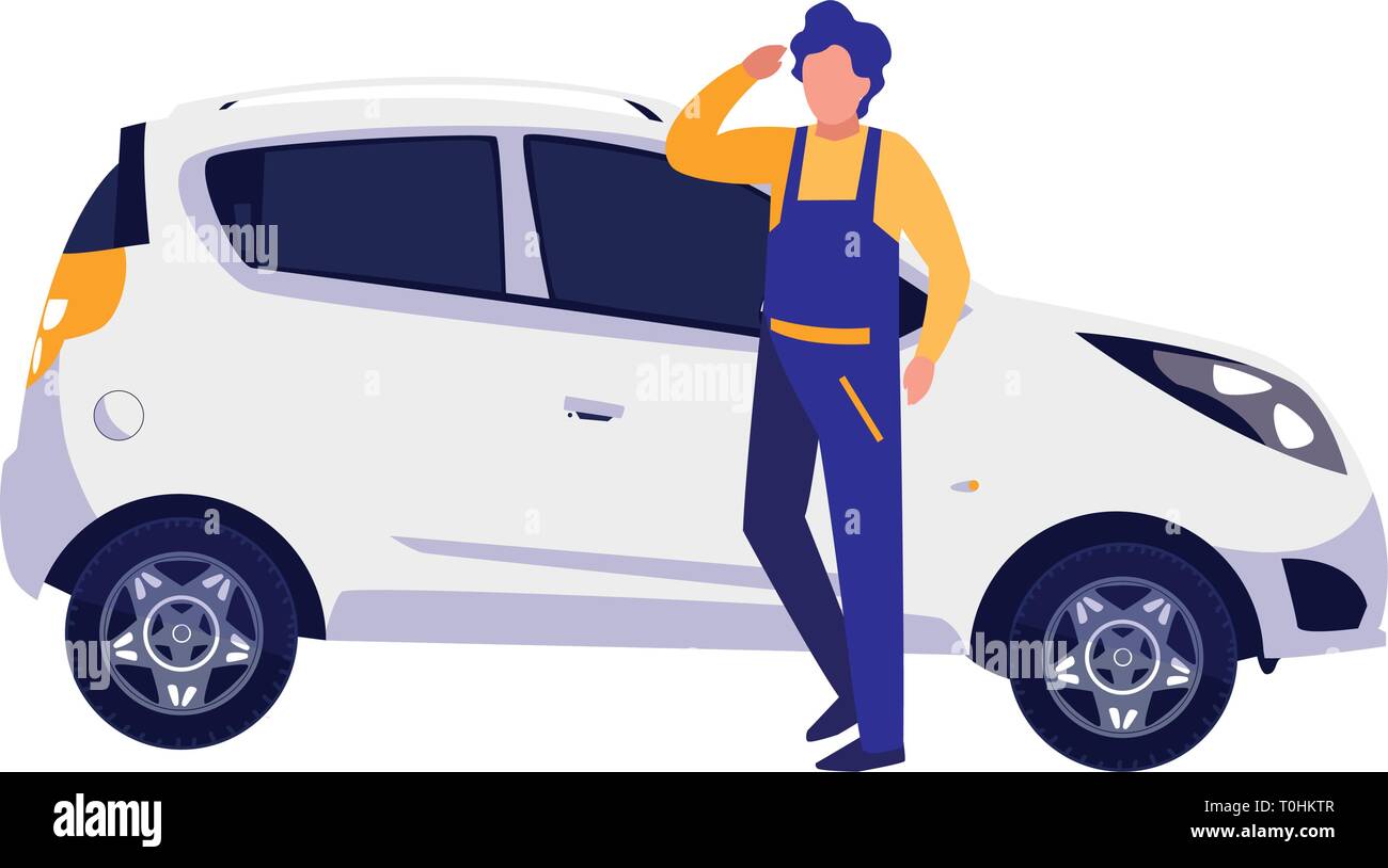 mechanic worker with car vehicle vector illustration design Stock ...