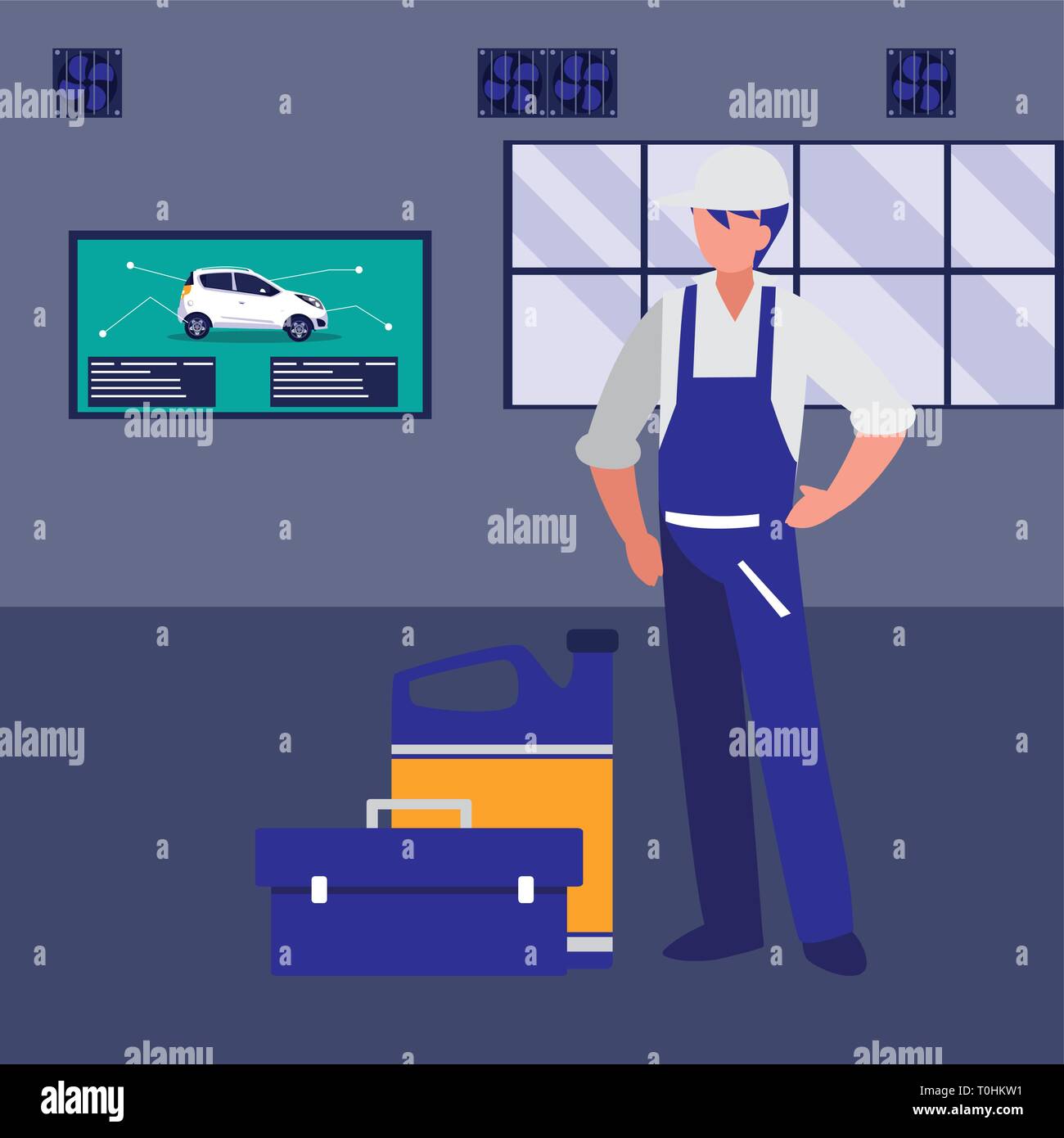mechanic worker with oil gallon vector illustration design Stock Vector ...