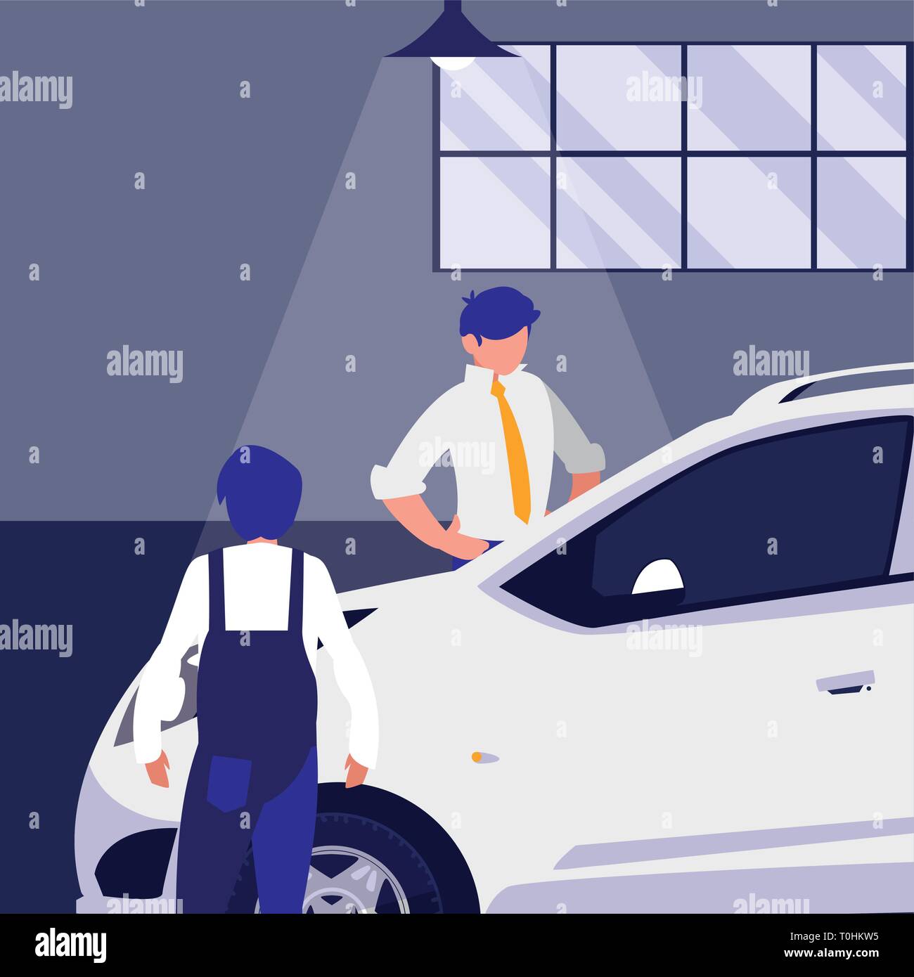 mechanic worker with car and client vector illustration design Stock ...