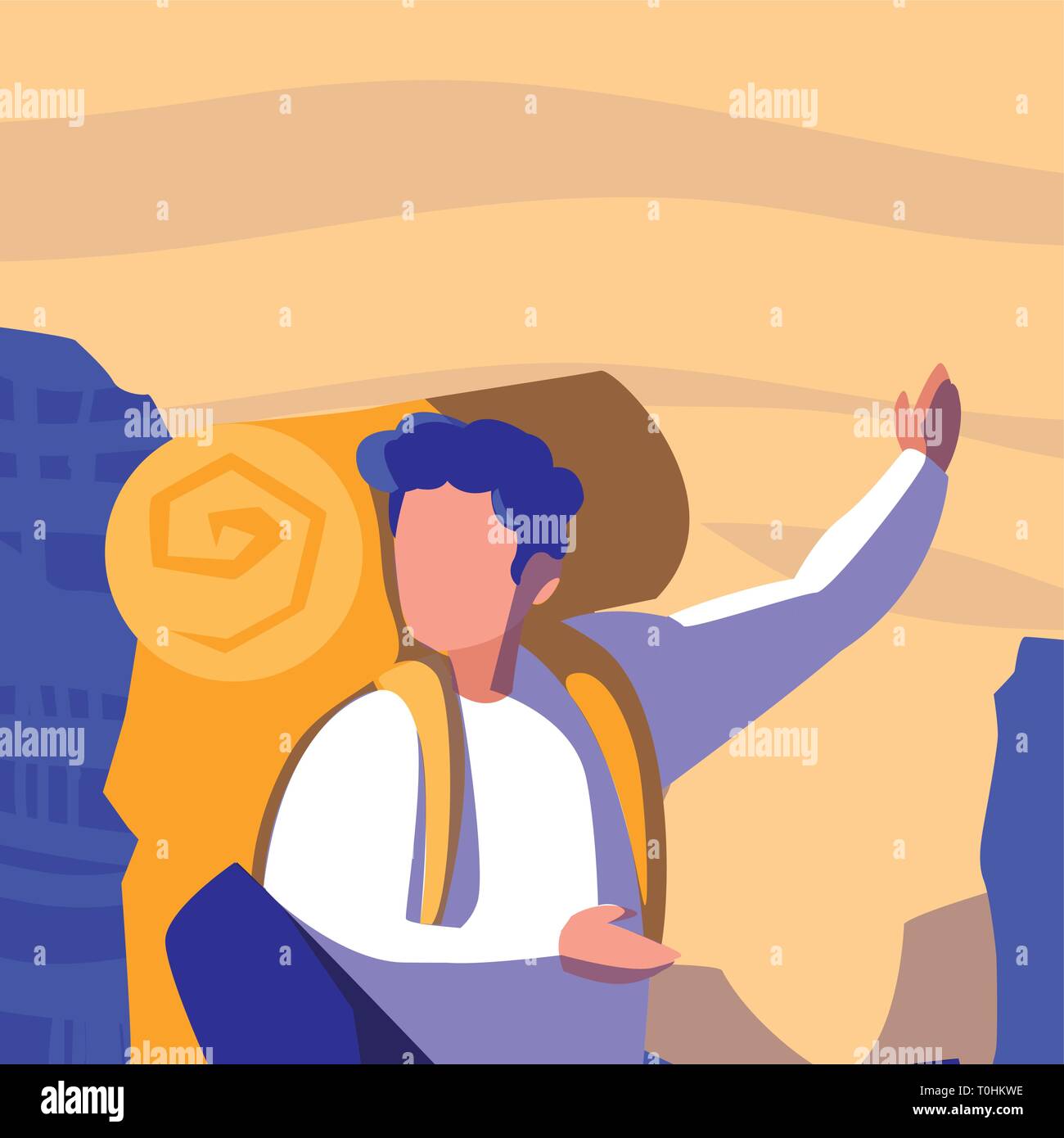 young man in desert landscape dry scene vector illustration design ...