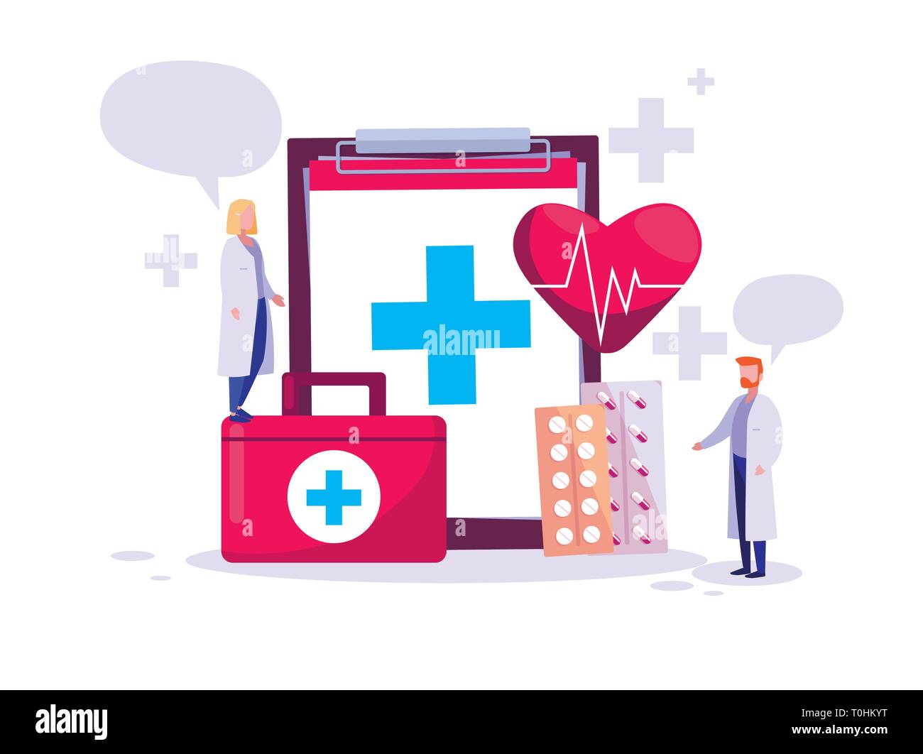 world health day card with doctors couple and icons vector illustration ...