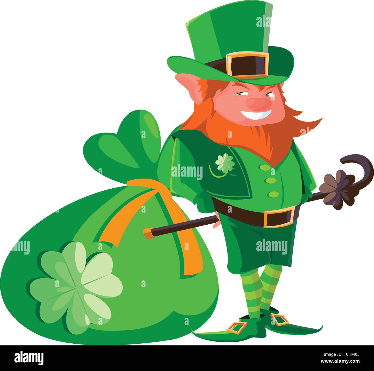 saint patrick lemprechaun with cane character vector illustration ...