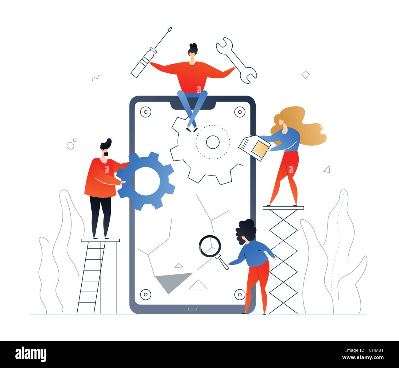 Mobile repair service - flat design style colorful illustration Stock ...