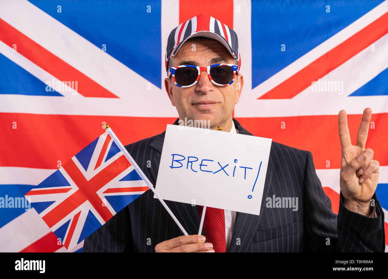 British male businessman with Brexit banner and UK flag Stock Photo - Alamy