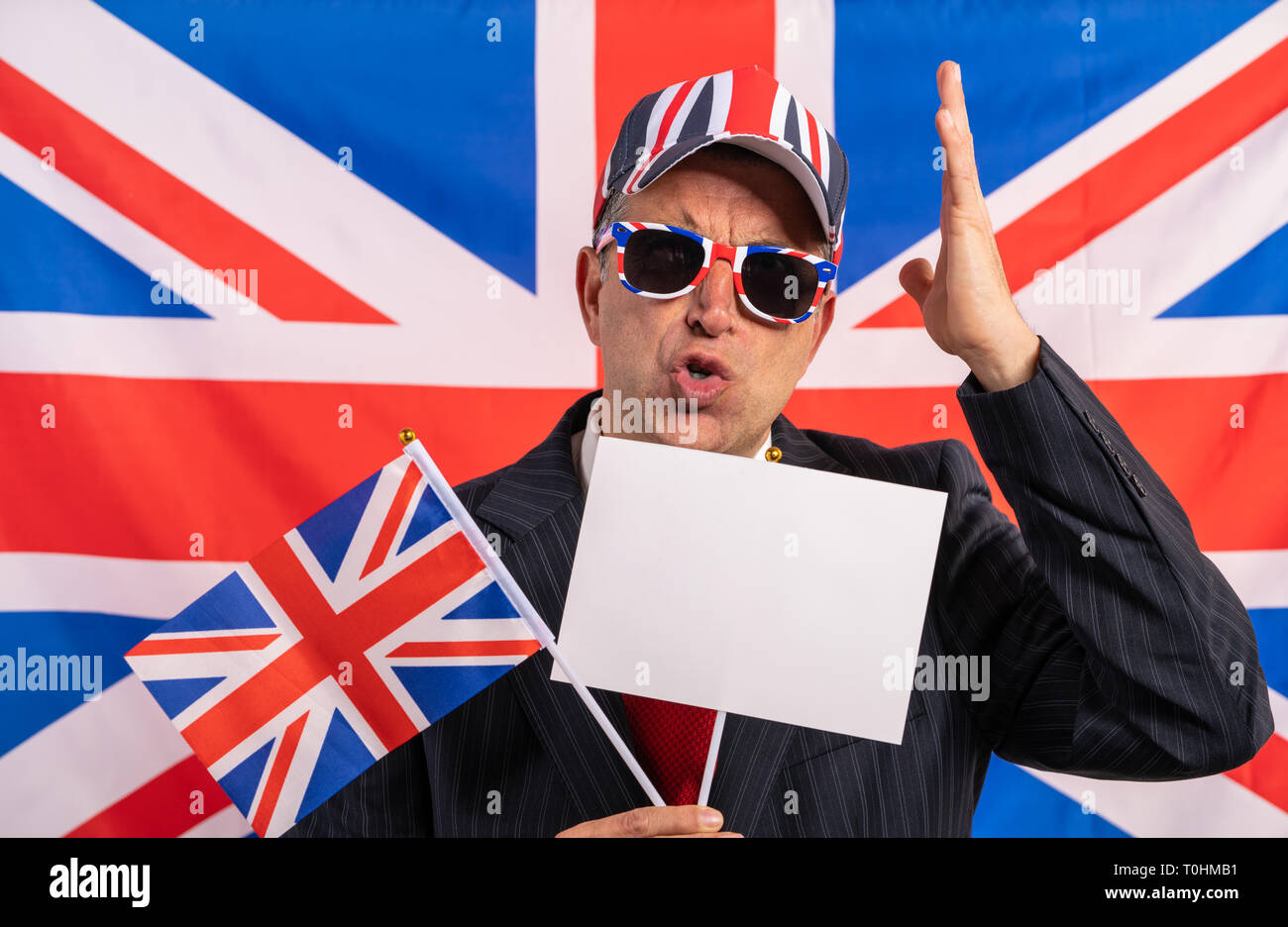 British male businessman with Brexit banner and UK flag Stock Photo - Alamy