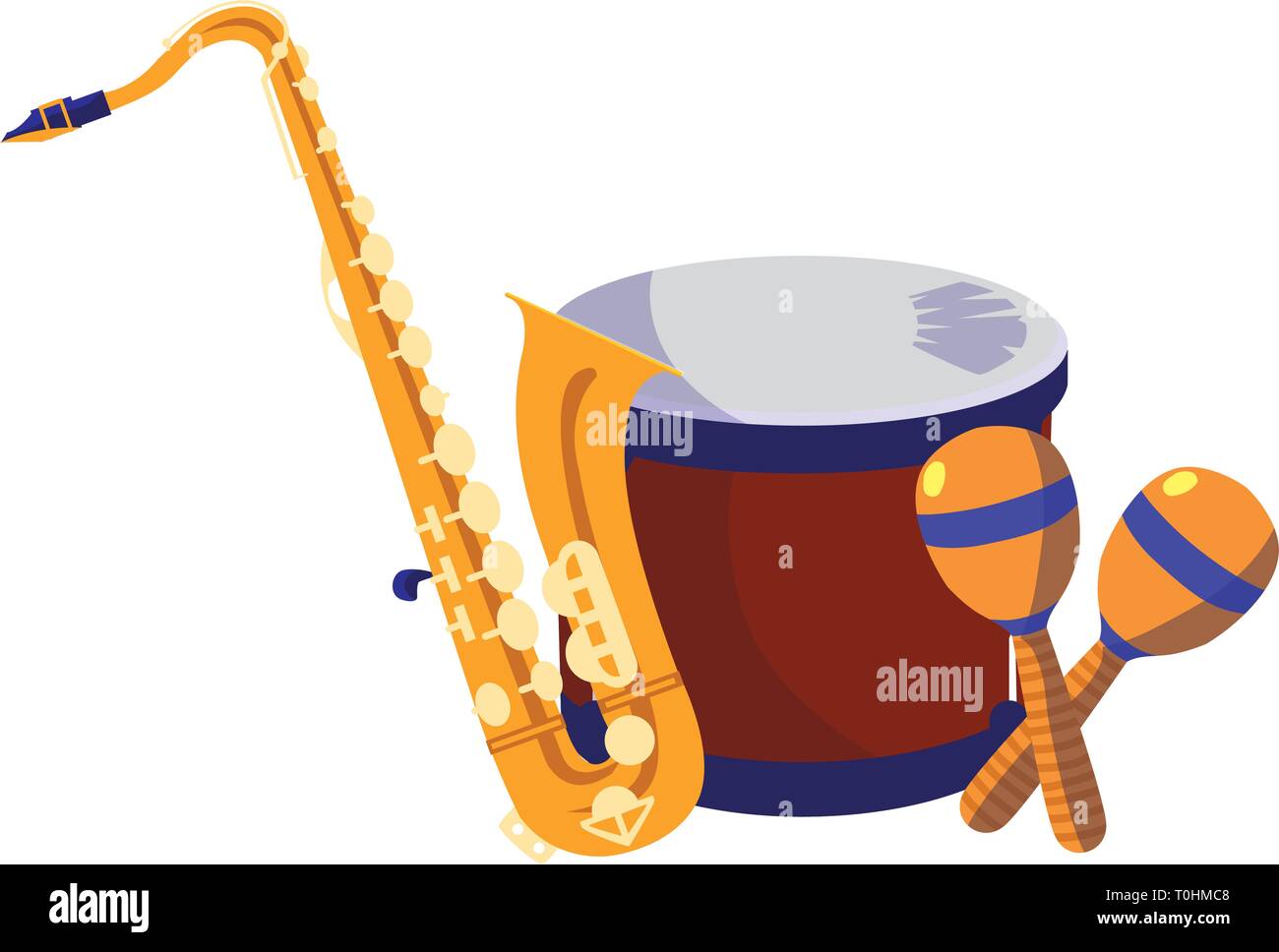 saxophone and timbals instruments musical vector illustration design ...