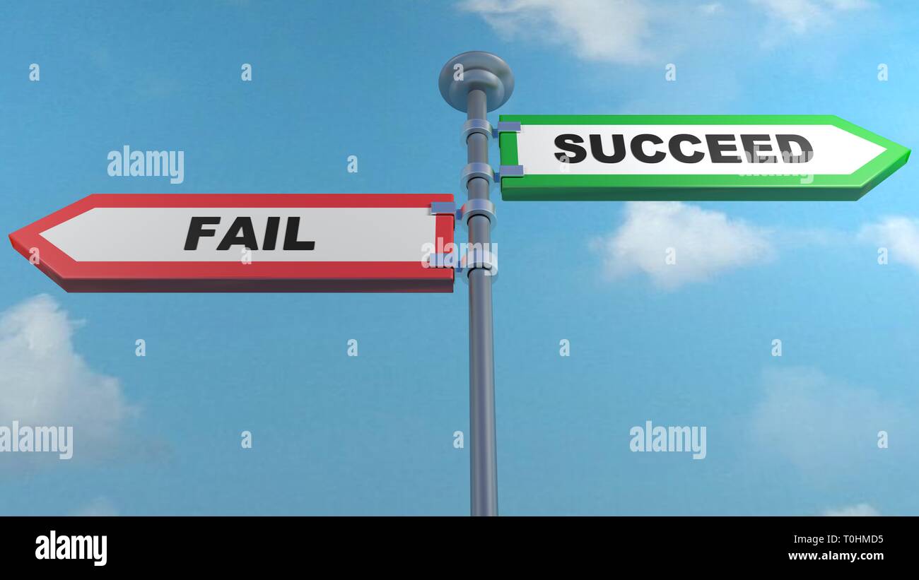 Fail - Succeed street arrow signs concept - 3D rendering illustration ...