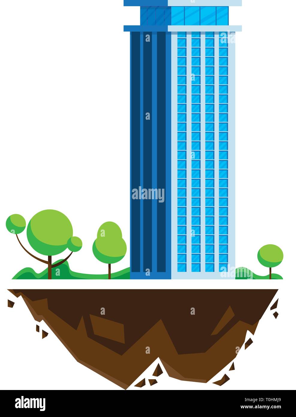urban building in terrain ground with trees vector illustration design ...