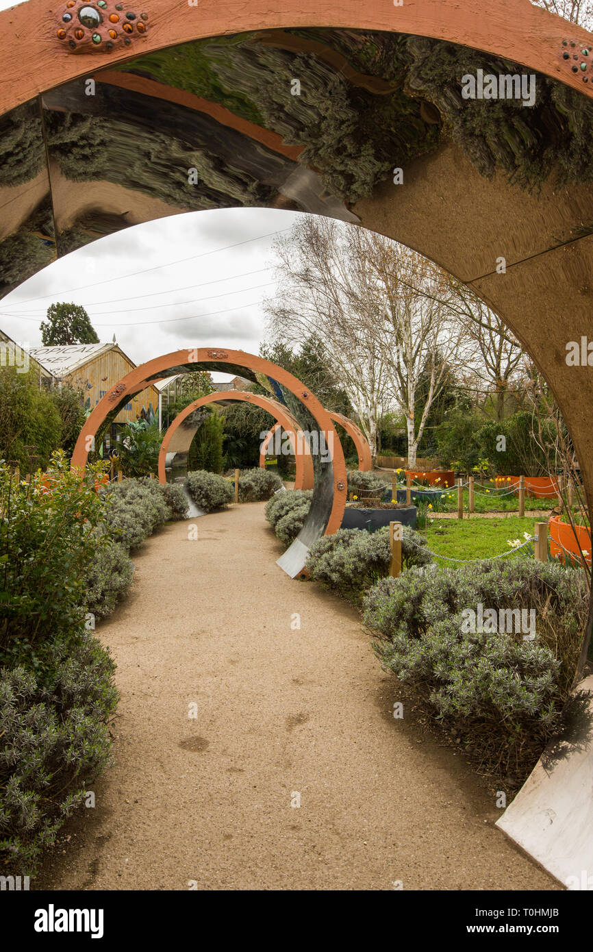 Modern art archway leading to Butterfly farm, Stratford Upon Avon ...