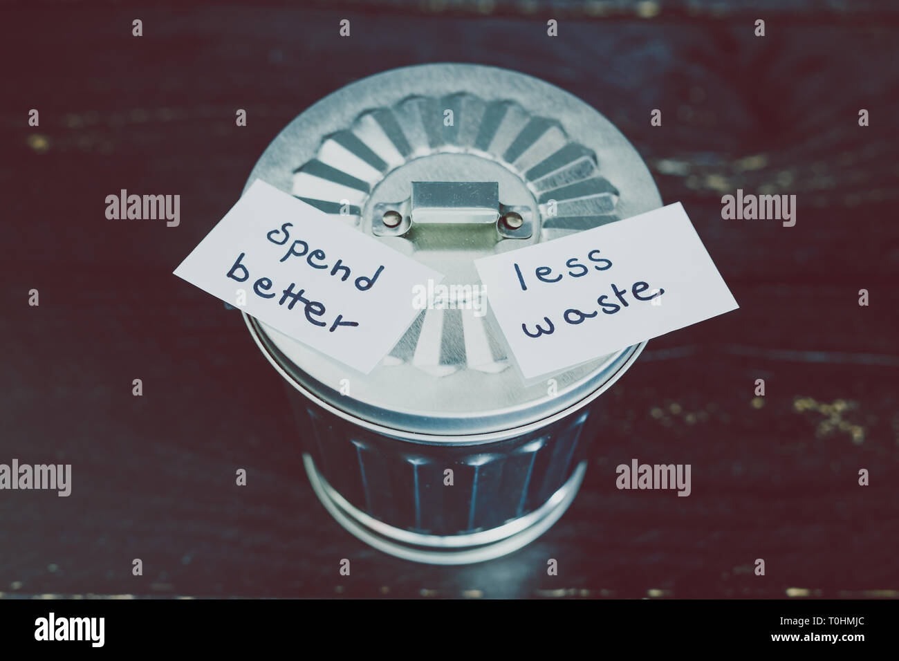 ecology and consumerism concept: spend better for less waste garbage ...