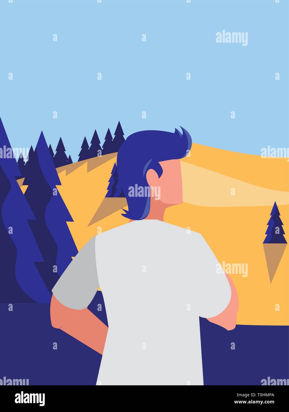 young man in forest landscape scene vector illustration design Stock ...
