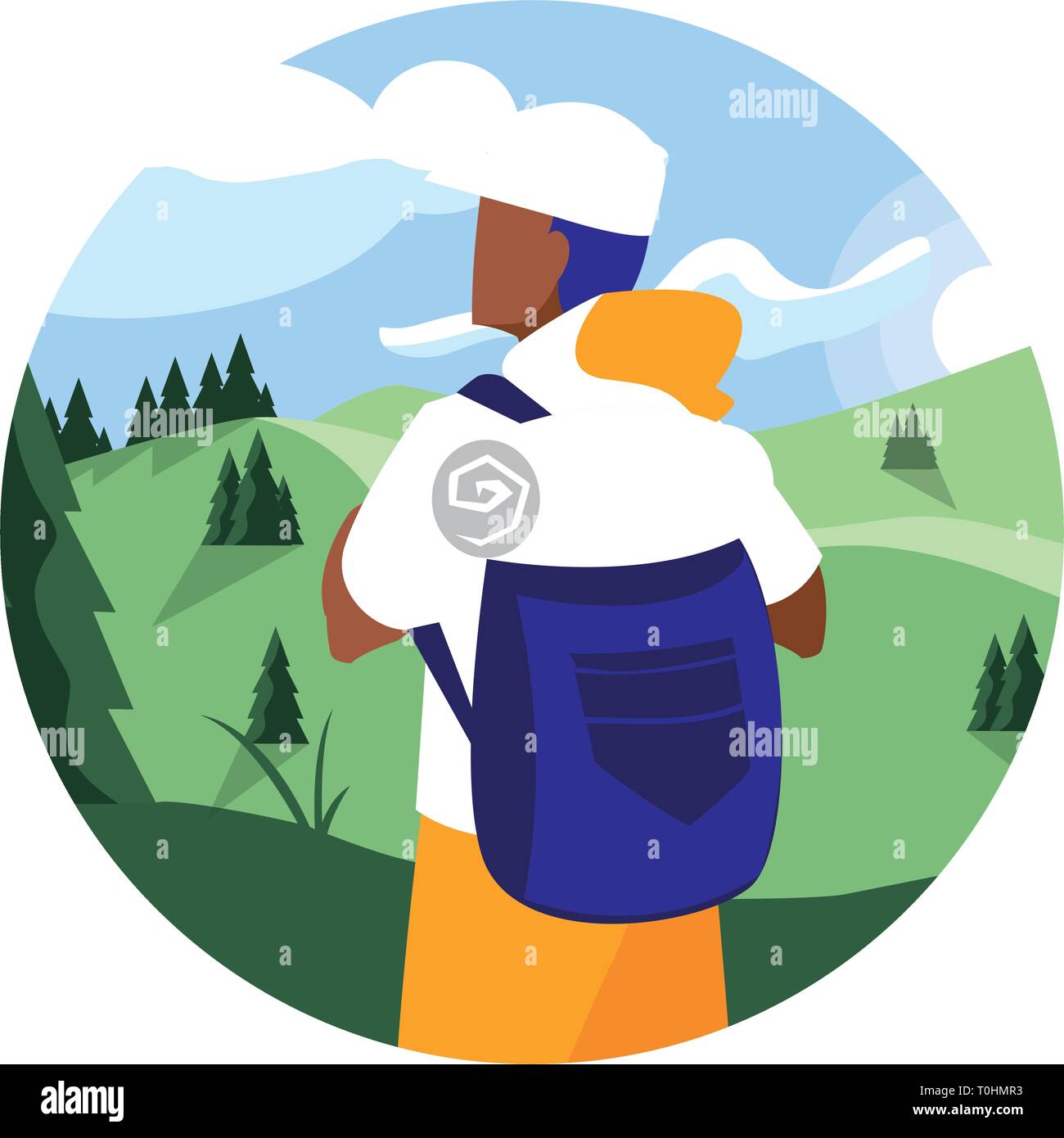 young man in forest landscape scene vector illustration design Stock ...