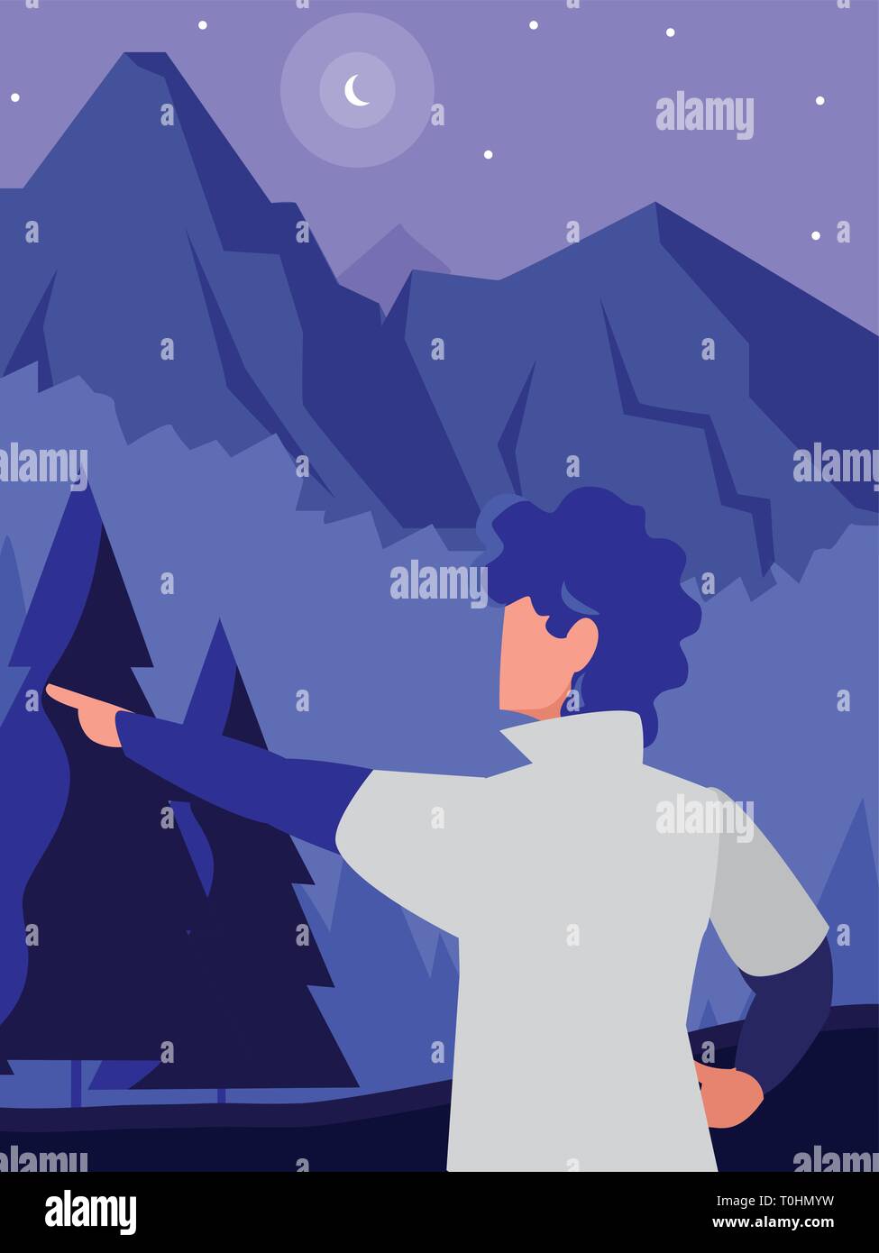 young man in forest landscape scene vector illustration design Stock ...