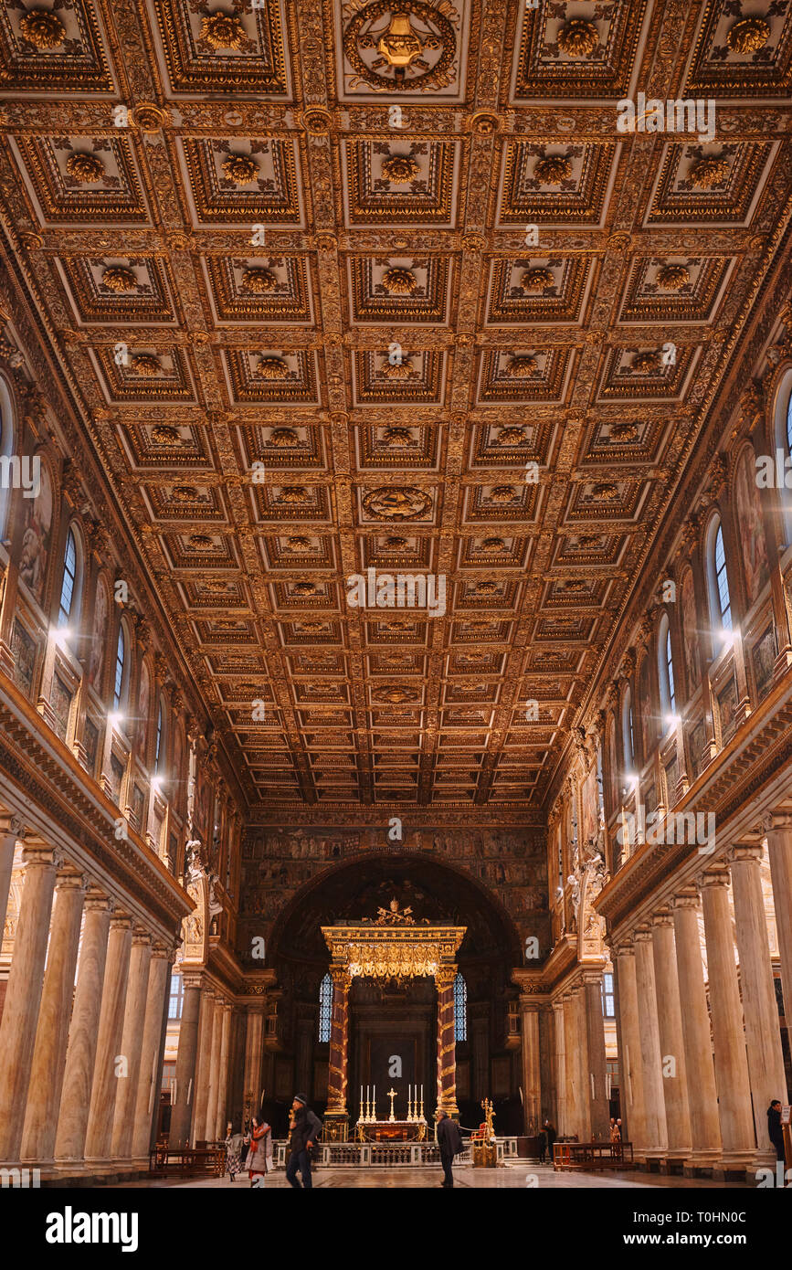 Italy, Rome, February 19/2019, Main aisle of Basilica of Santa Maria ...