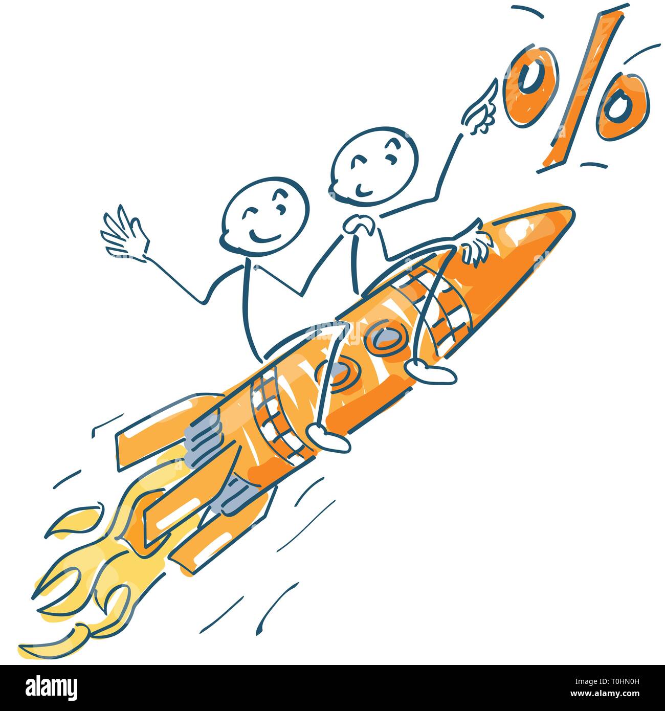 Stick figures sitting on a rocket and flying to the percentages Stock ...