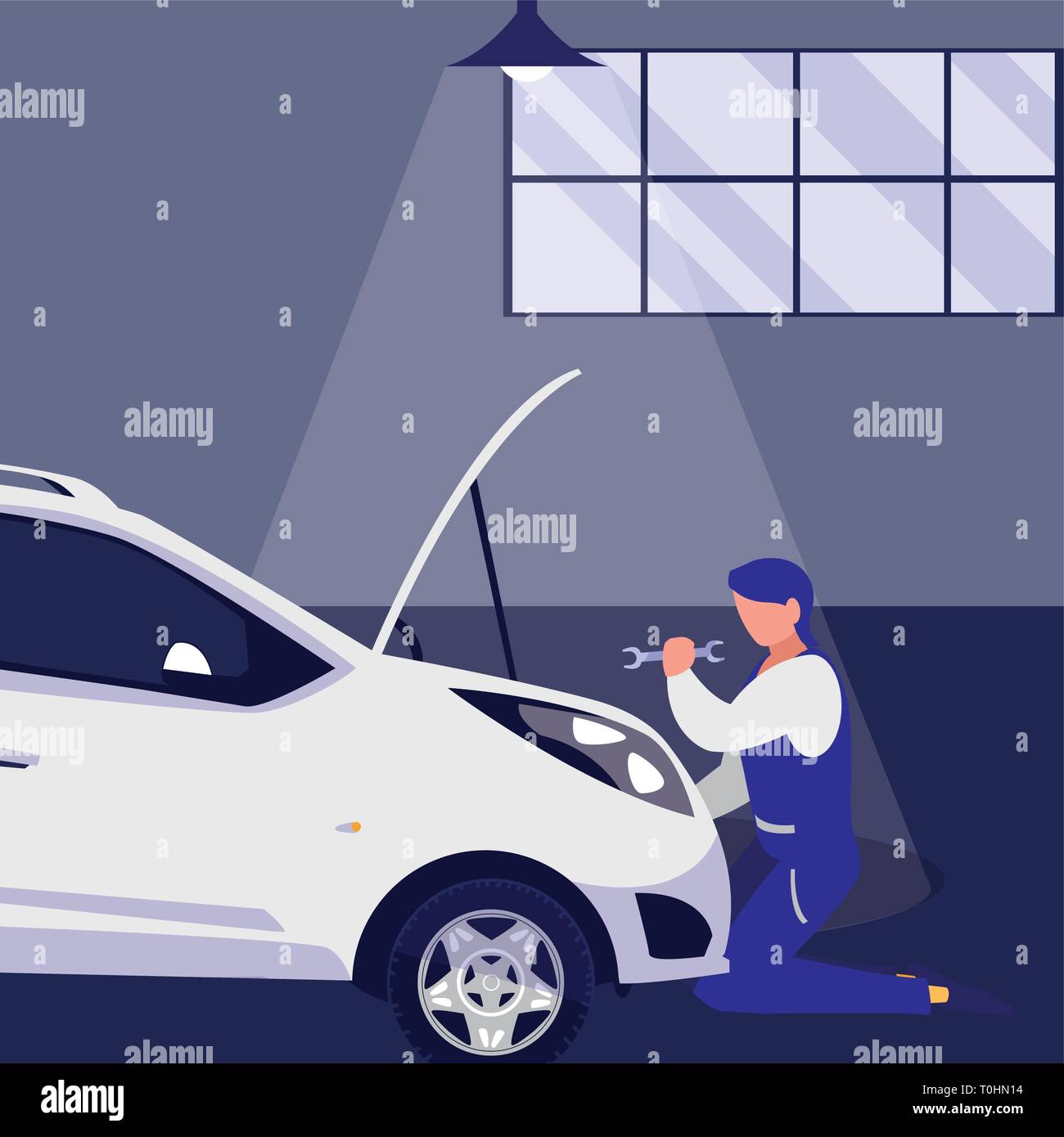 mechanic worker with car in the workshop vector illustration design ...