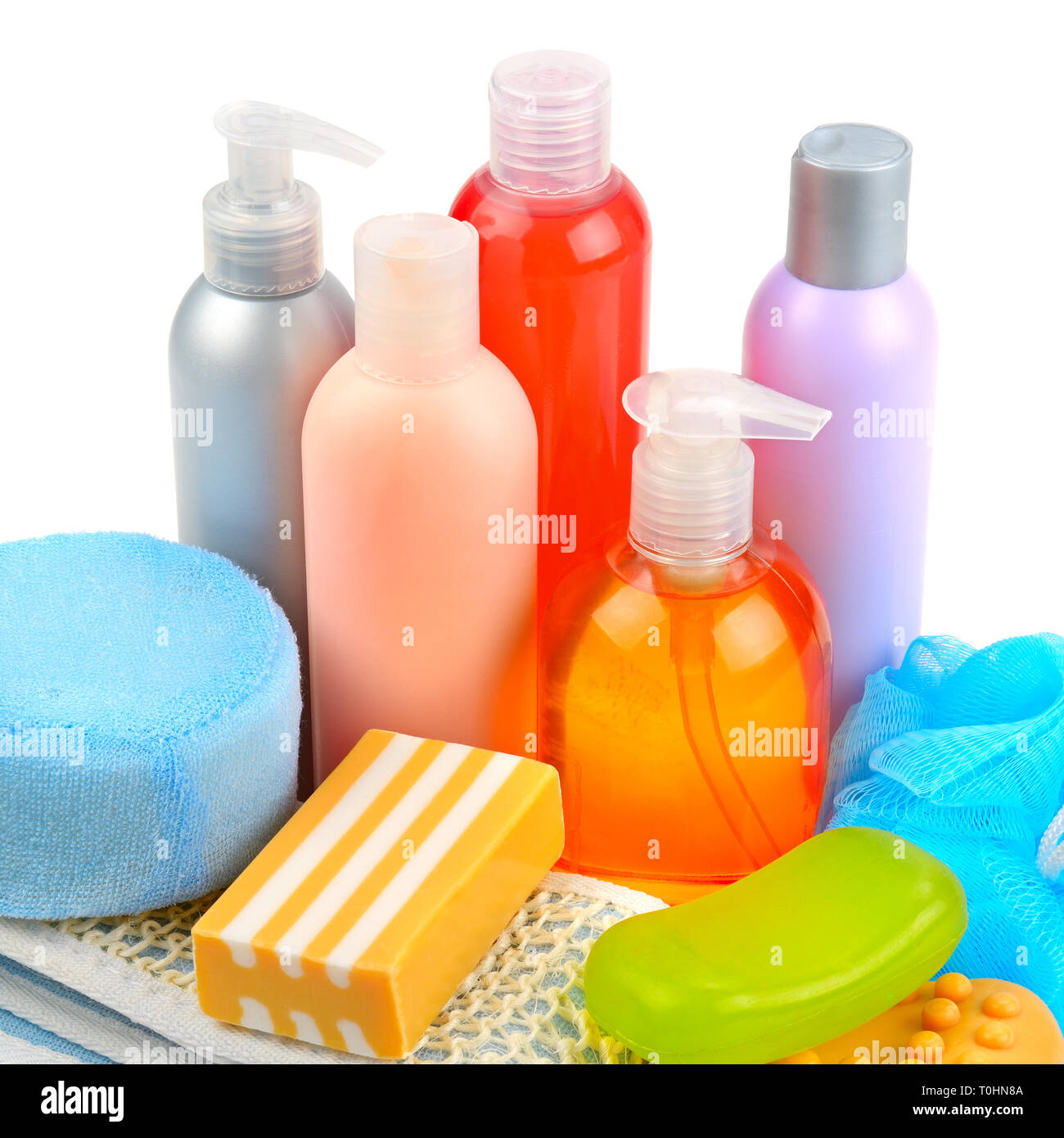 soaps and sponge isolated on white background Stock Photo - Alamy