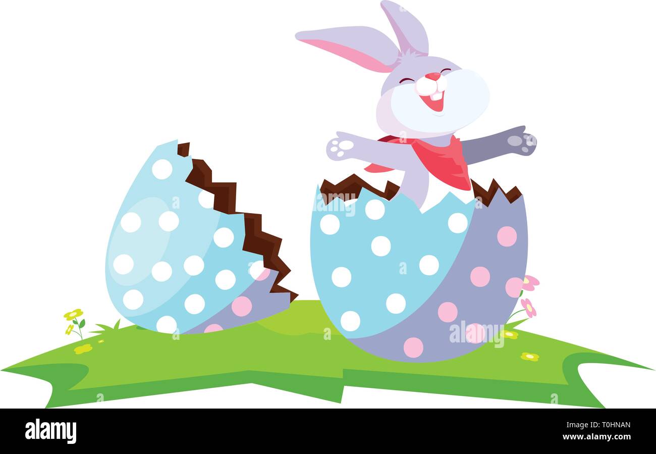 cute rabbit easter with egg painted in the camp vector illustration ...
