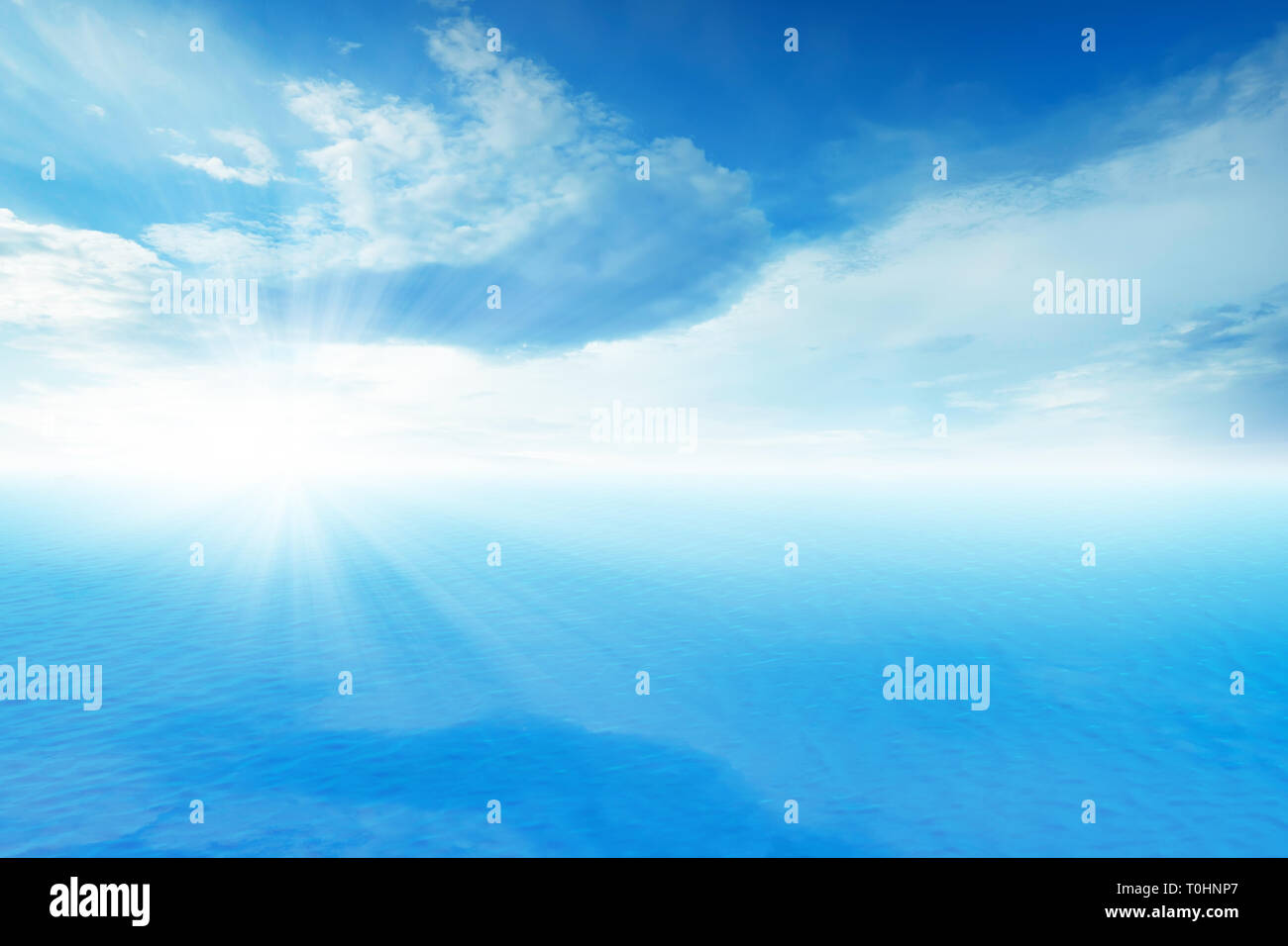 Blue ocean and cloudscapes on blue sky with sunlight background Stock ...