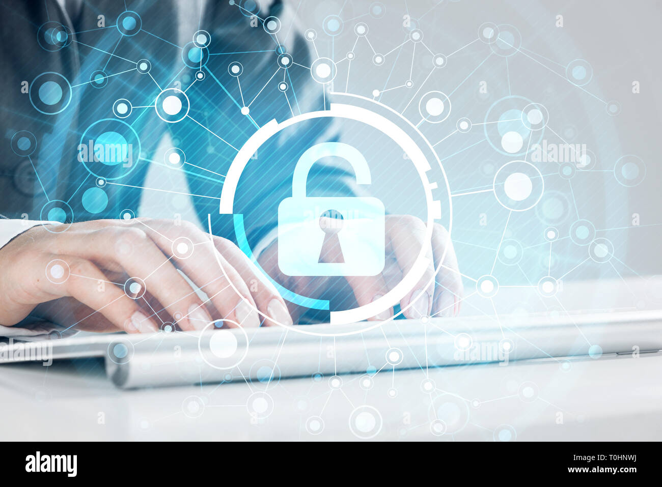 Internet security concept with woman typing password on keyboard Stock ...