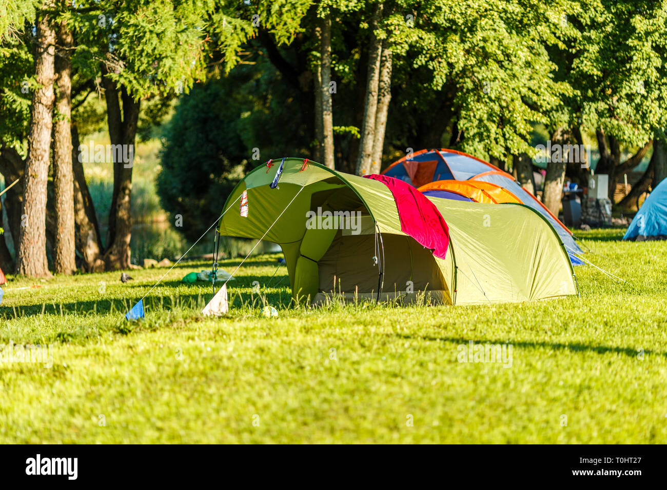Tents Camping area in beautiful natural place Stock Photo - Alamy