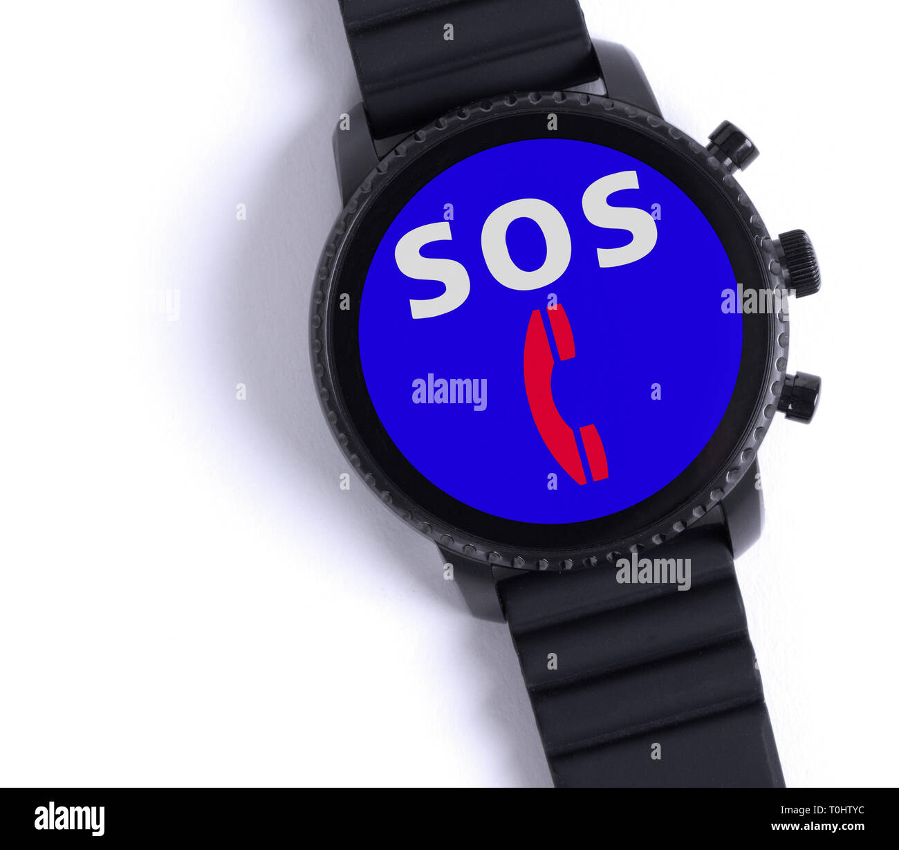 Black smartwatch isolated on a white background, SOS Stock Photo - Alamy