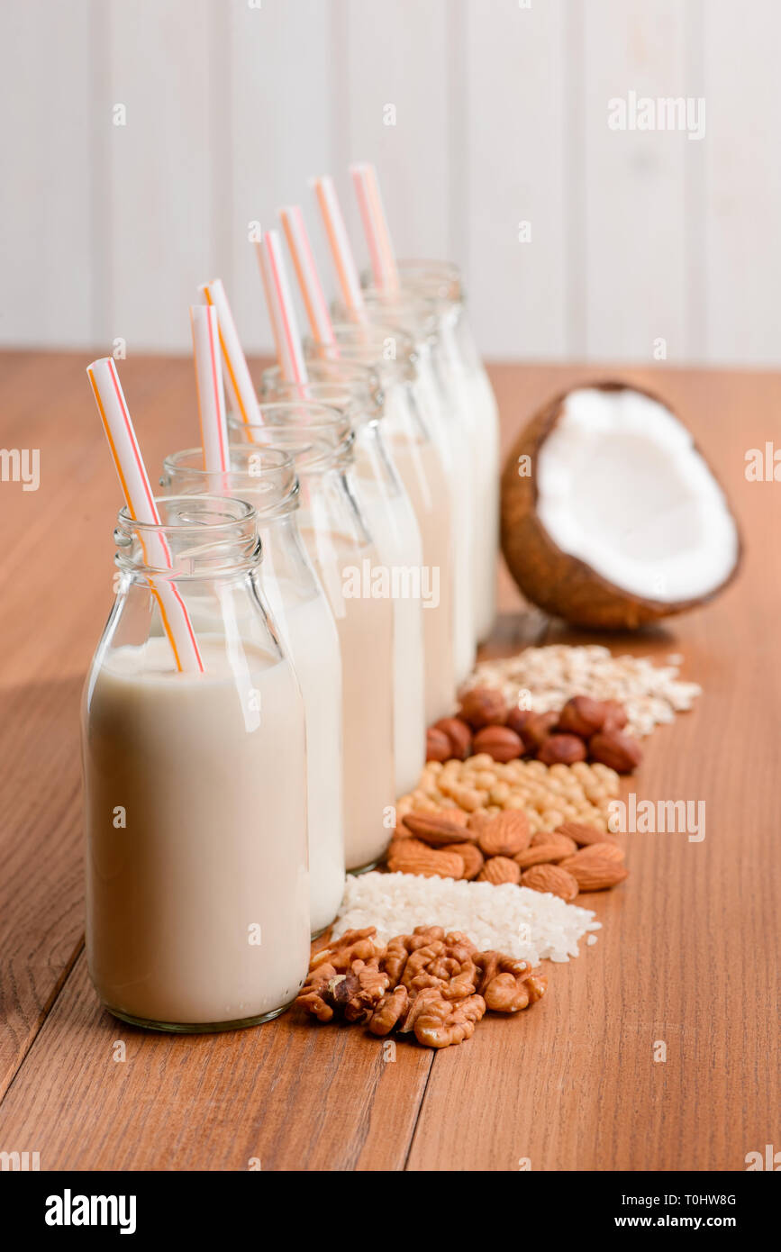 Line of bottles of milk Stock Photo - Alamy