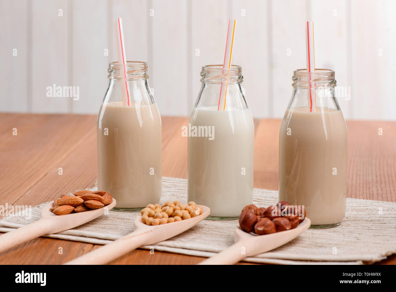 Vegan milk and its ingredients Stock Photo - Alamy