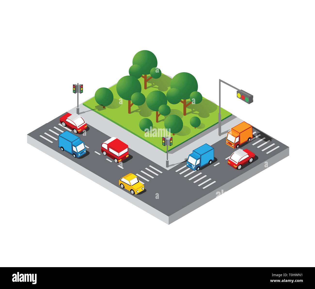 Green landscape trees road Cut Out Stock Images & Pictures - Alamy