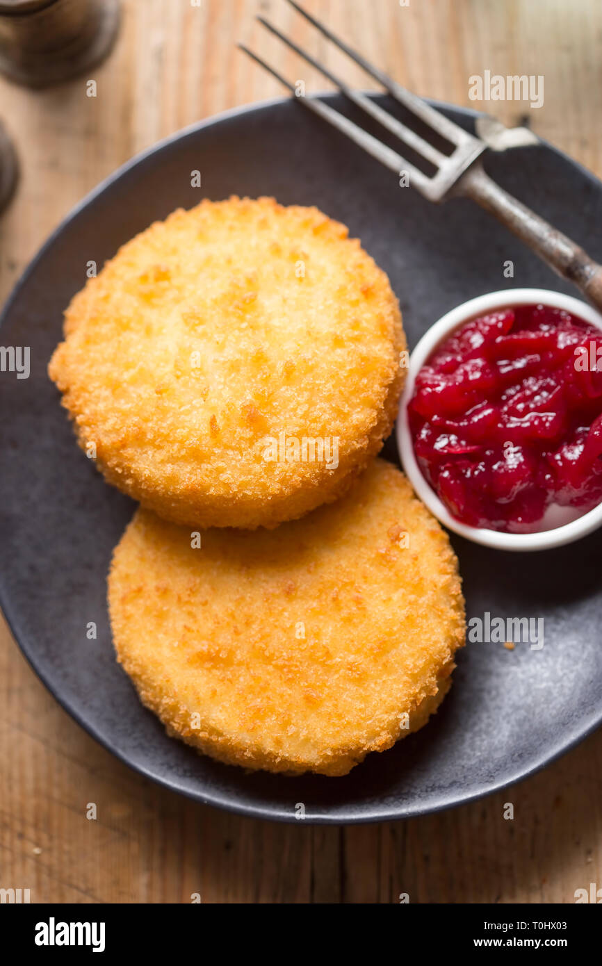 Fried camembert with cranberry sauce Stock Photo - Alamy