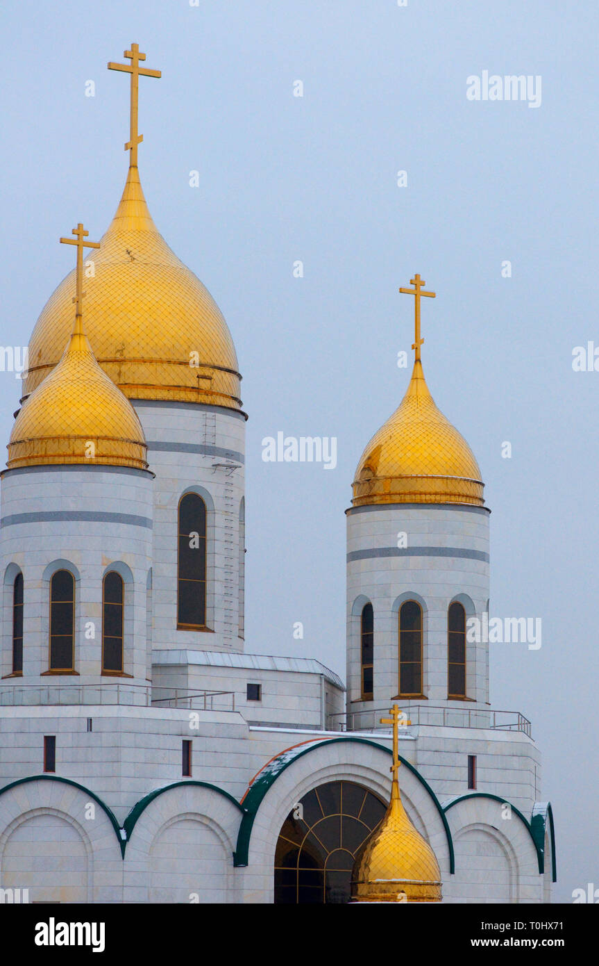 High resolution image. Christian cathedral in Kaliningrad. Gold crosses ...