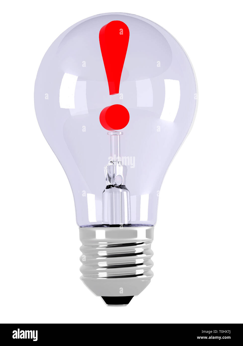 Light bulb and exclamation mark. 3d illustration over white backgrounds ...