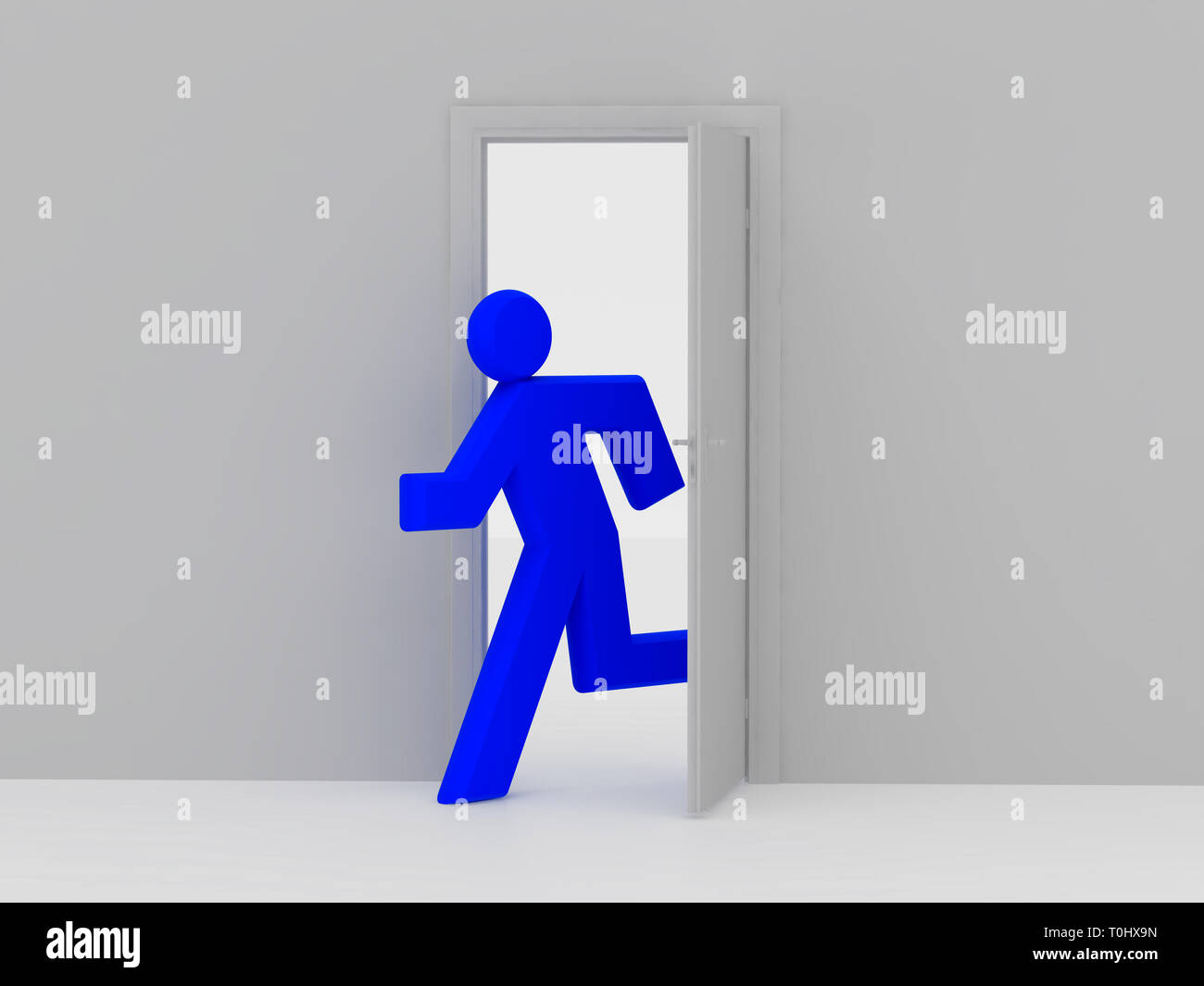 Man 3d rendered illustration isolated on white background and door ...