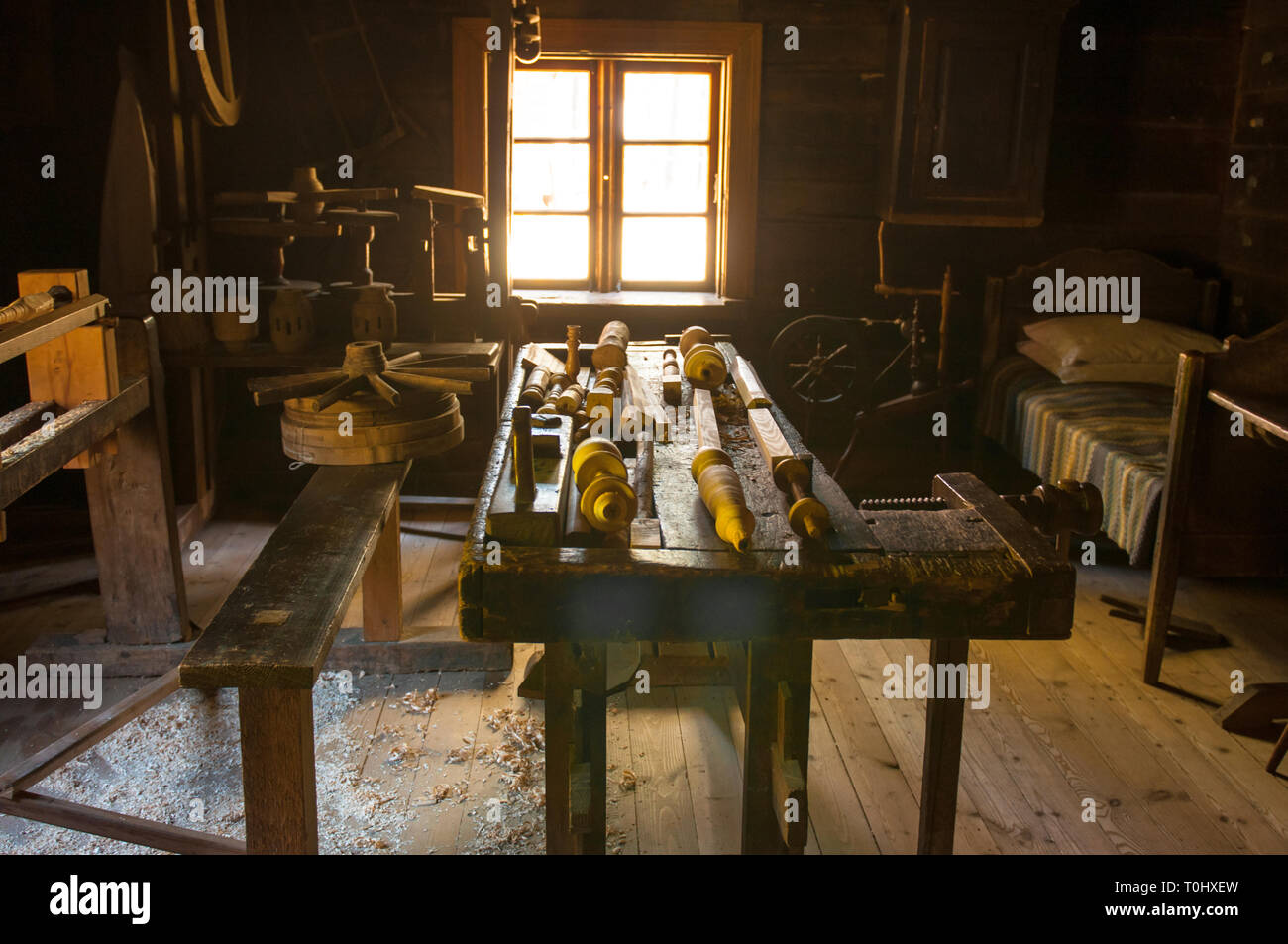 The interior of an old carpentry workshop. Wooden room Stock Photo - Alamy