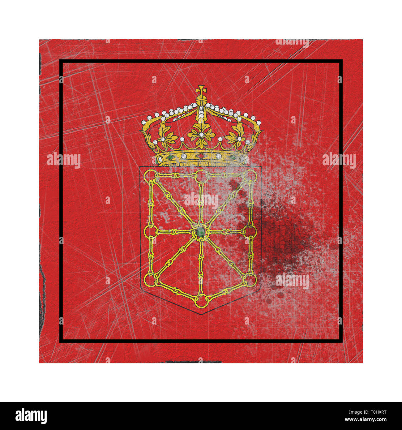 3d rendering of a Navarra flag in an old and dirty square. Isolated on ...