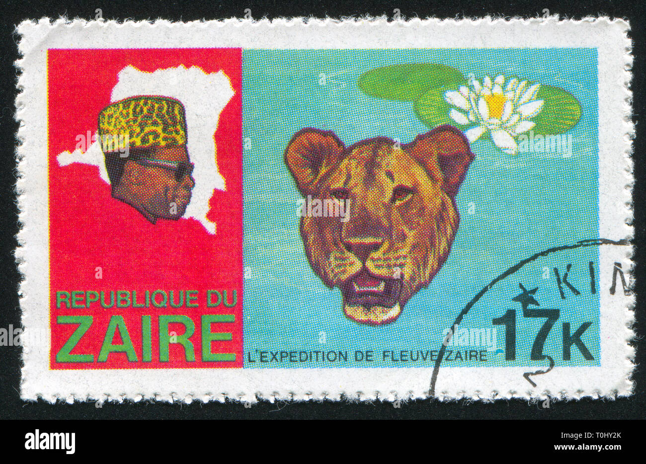 ZAIRE - CIRCA 1978: stamp printed by Zaire, shows Head of Leopard and ...