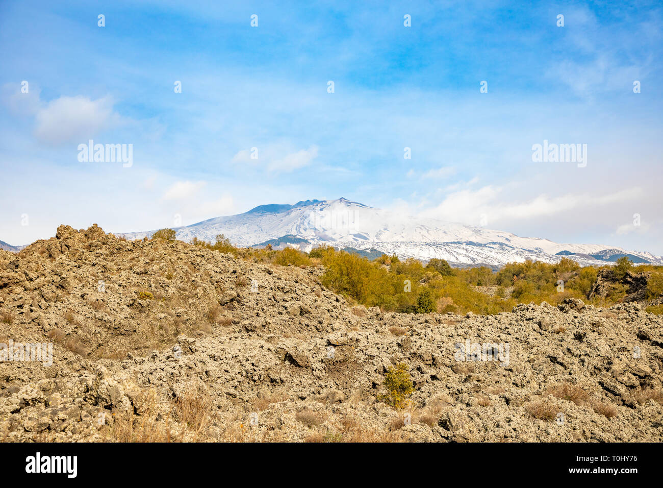 Etna Volcano with smoke in winter, volcano landscape from Catania ...