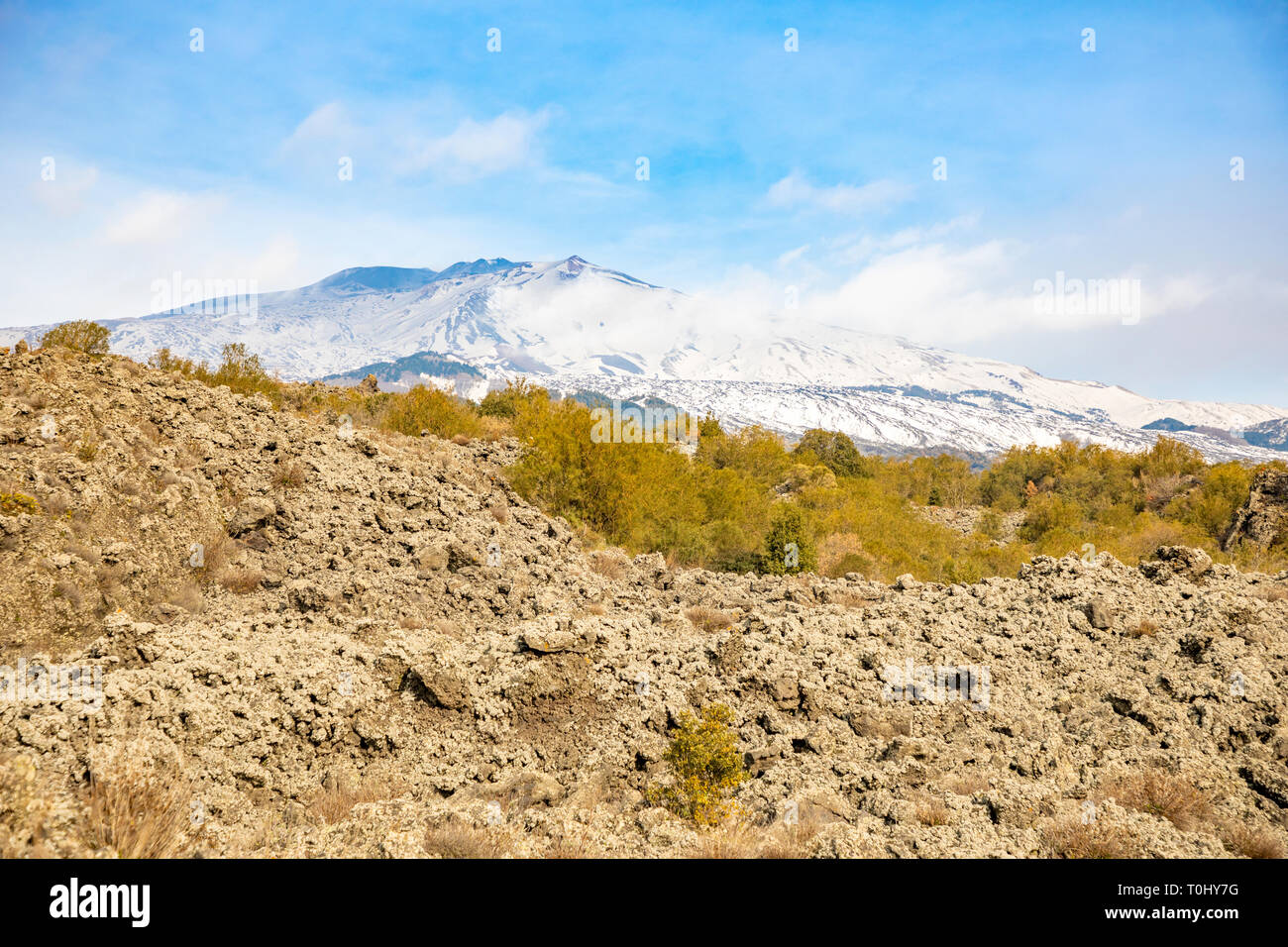 Etna Volcano with smoke in winter, volcano landscape from Catania ...