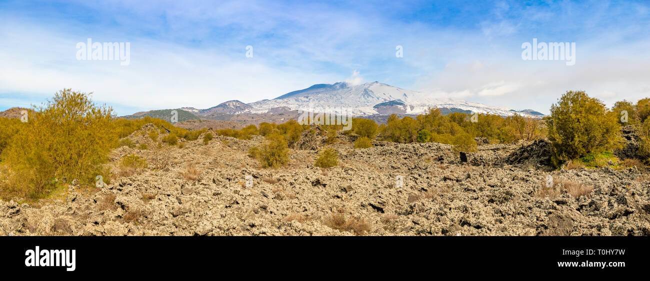 Etna Volcano with smoke in winter, volcano landscape from Catania ...