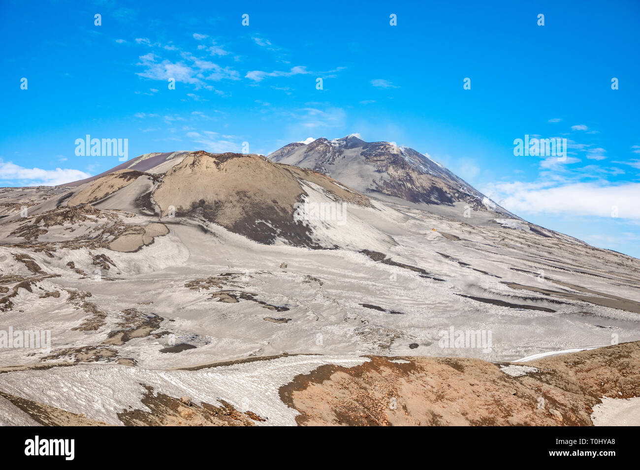 Etna Volcano with smoke in winter, volcano landscape from Catania ...