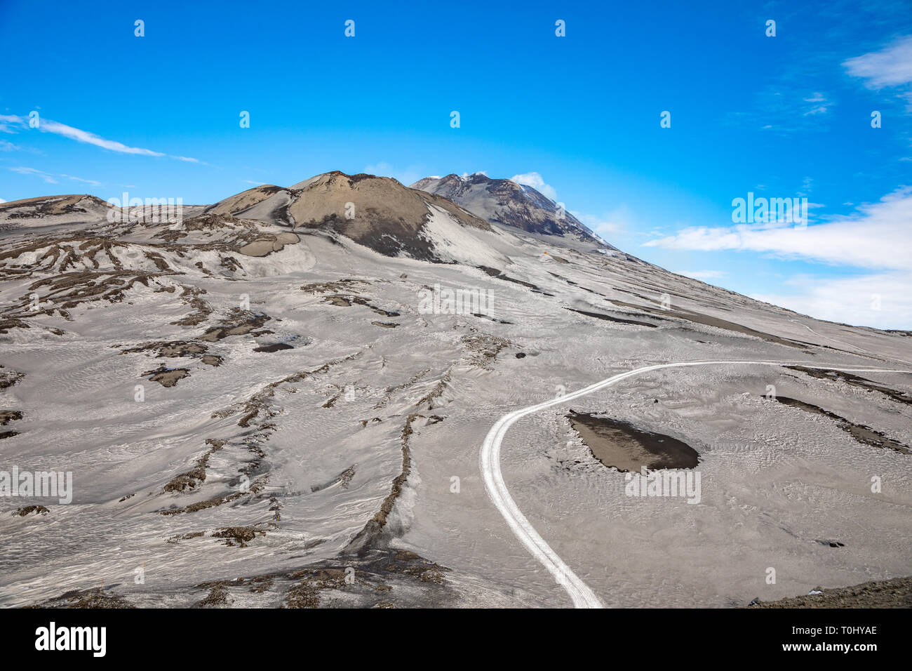 Etna Volcano with smoke in winter, volcano landscape from Catania ...