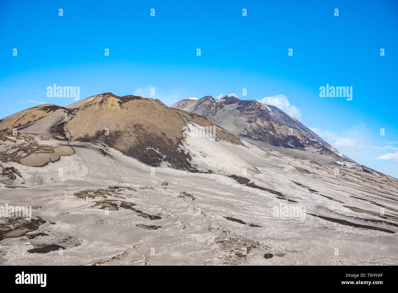 Etna Volcano with smoke in winter, volcano landscape from Catania ...