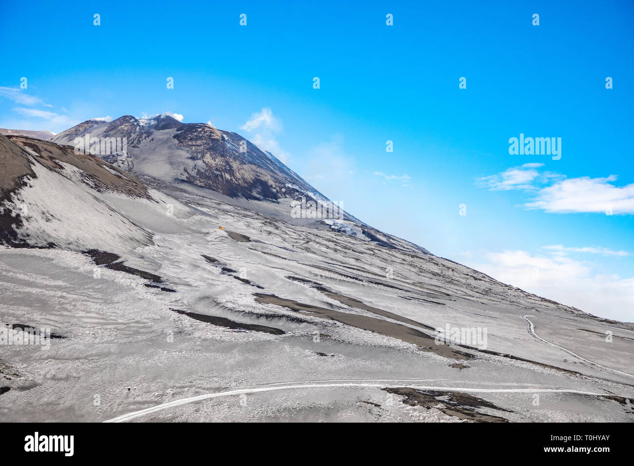 Etna Volcano with smoke in winter, volcano landscape from Catania ...
