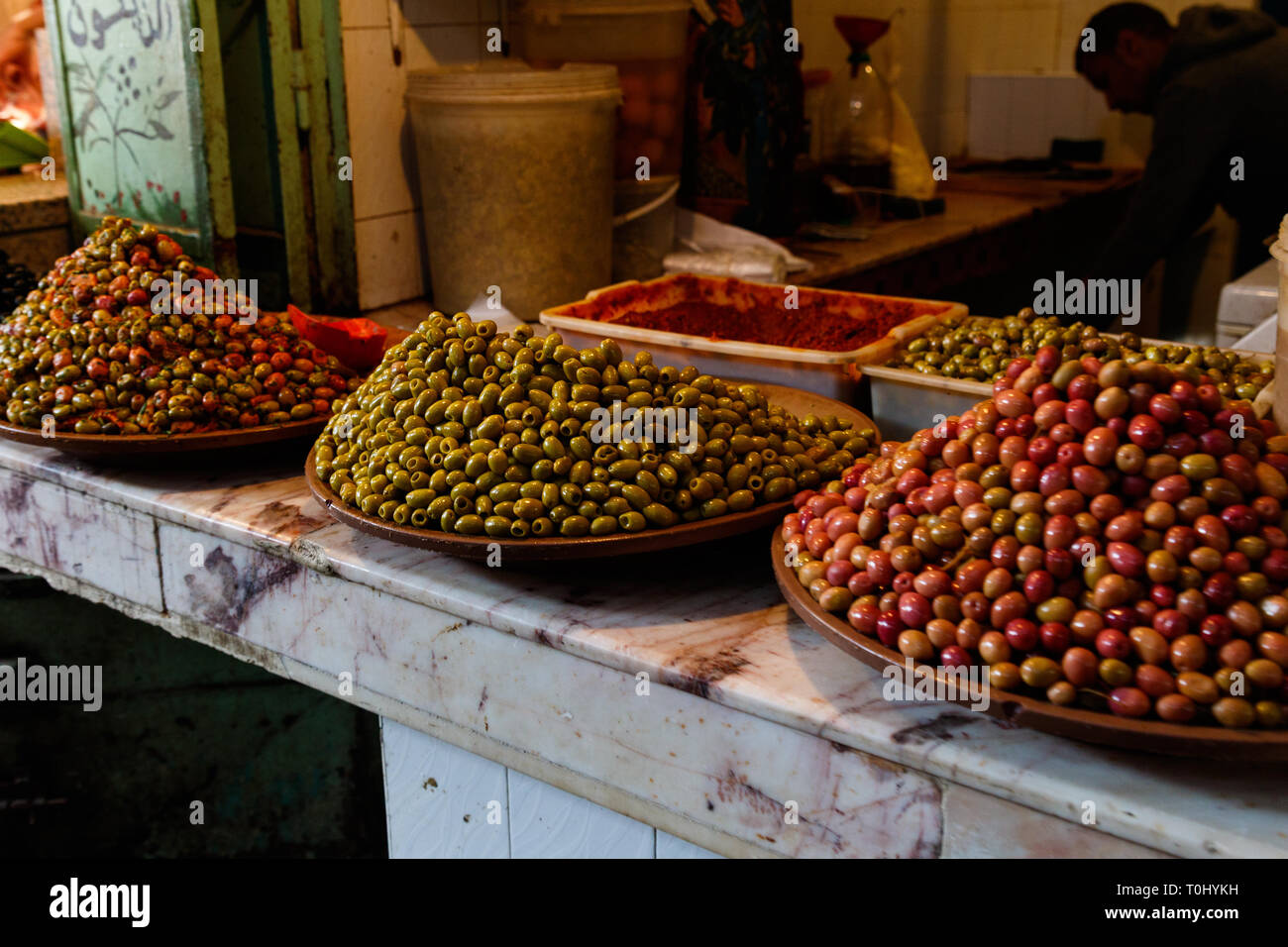 Dried fruit and nuts on market stall at the djemaa el fna square in ...
