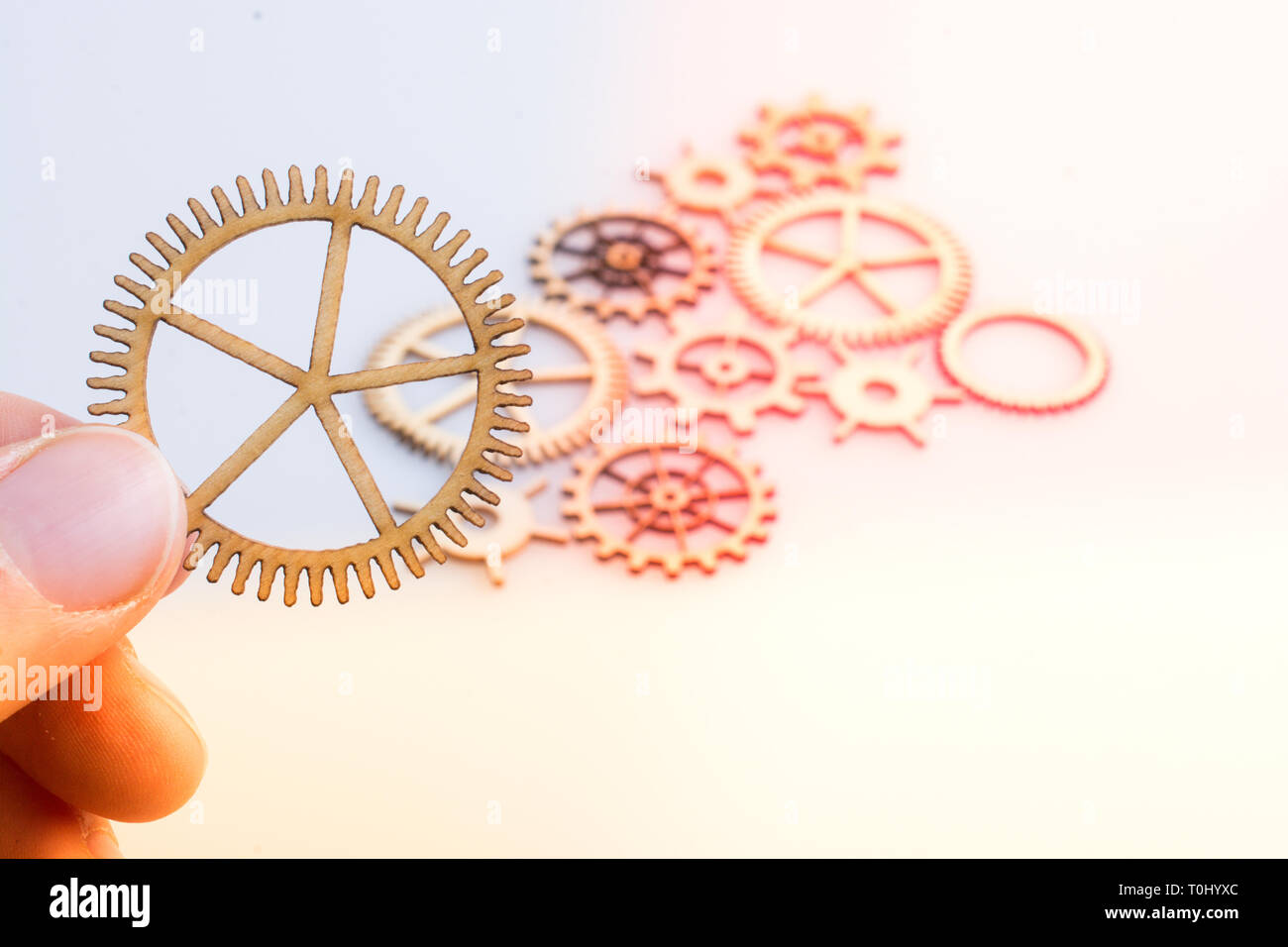 Hand holding gear wheels as the concept of mechanism Stock Photo - Alamy