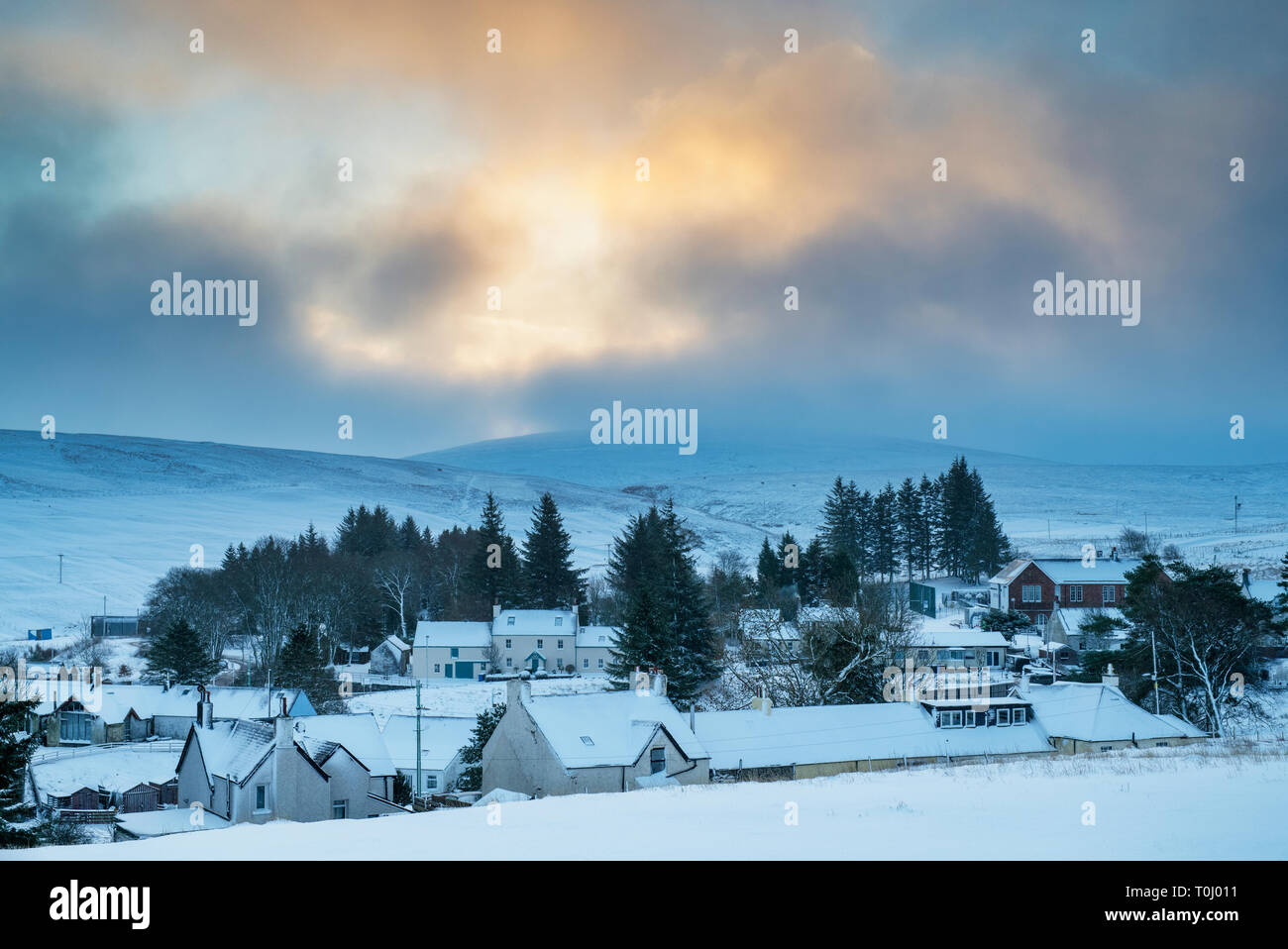 Leadhills village in the early morning snow. Scotlands second highest ...