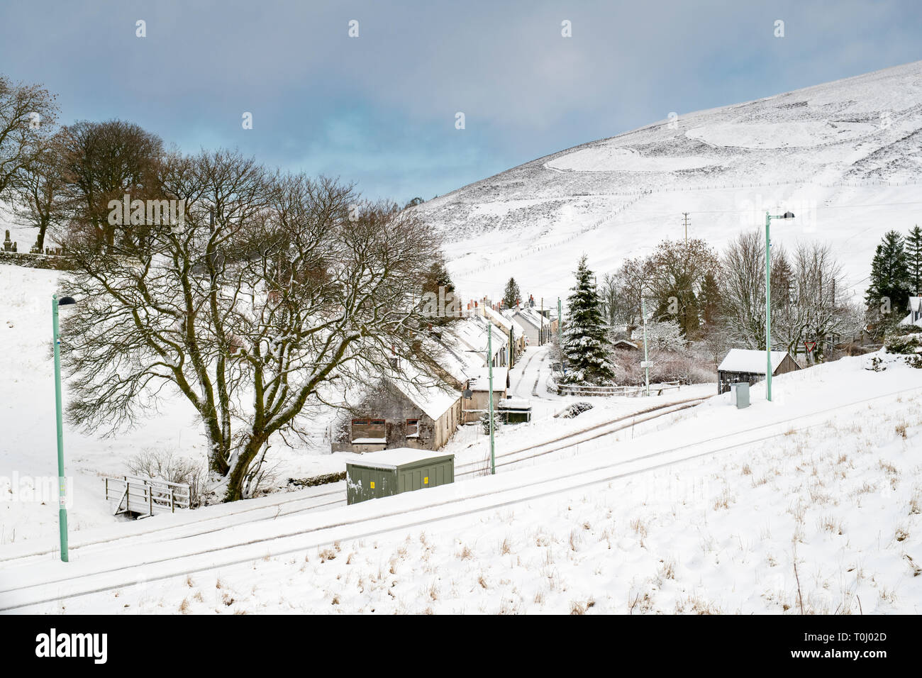 Leadhills village in the early morning snow. Scotlands second highest ...