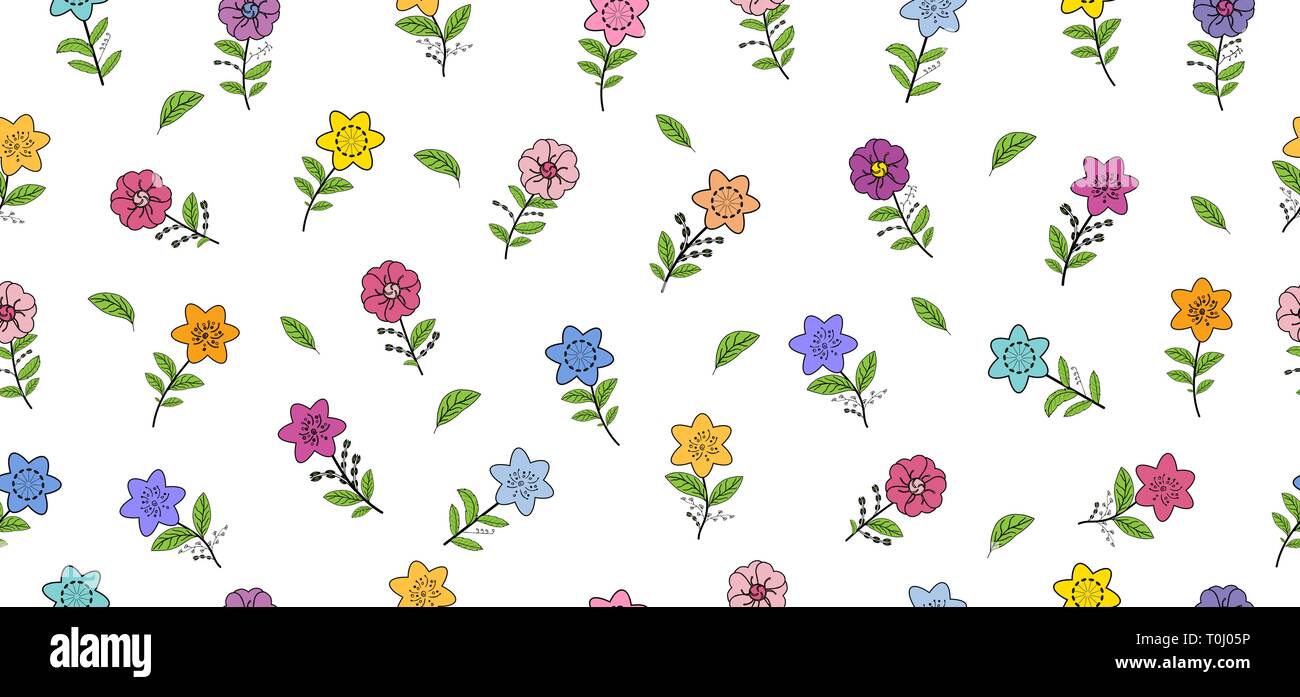 Seamless pattern with different spring flowers. Isolated elements on a ...