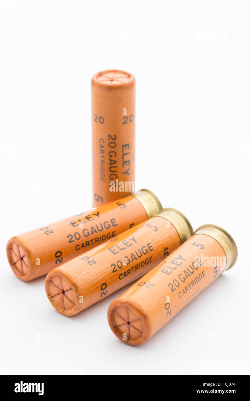 Four old paper cased Eley 20 gauge, or bore, cartridges loaded with No ...