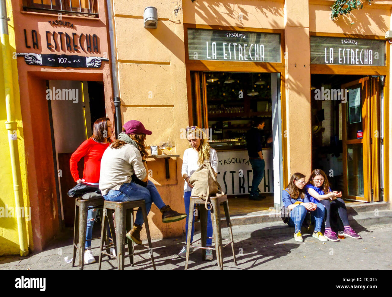 Valencia Tapas bar La Estrecha and narrowest house in Spain, people ...